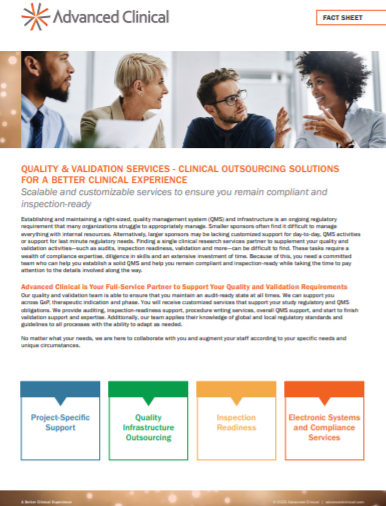 Fact Sheet: Quality and Validation Clinical Outsourcing Solutions