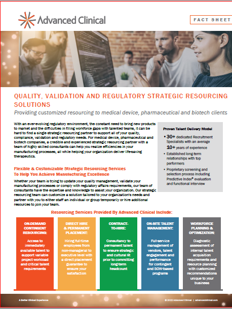 Fact Sheet: Quality, Validation & Regulatory Strategic Resourcing Solutions